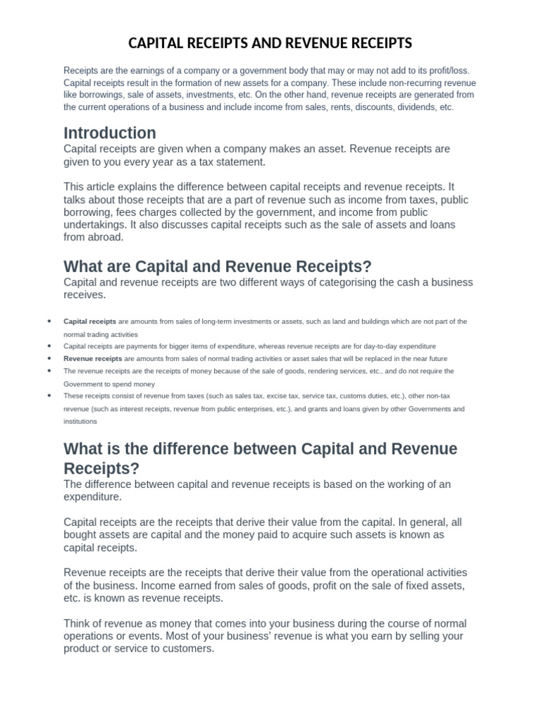 CAPITAL RECEIPT AND REVENUE RECEIPTS | PDF | Revenue | Taxes