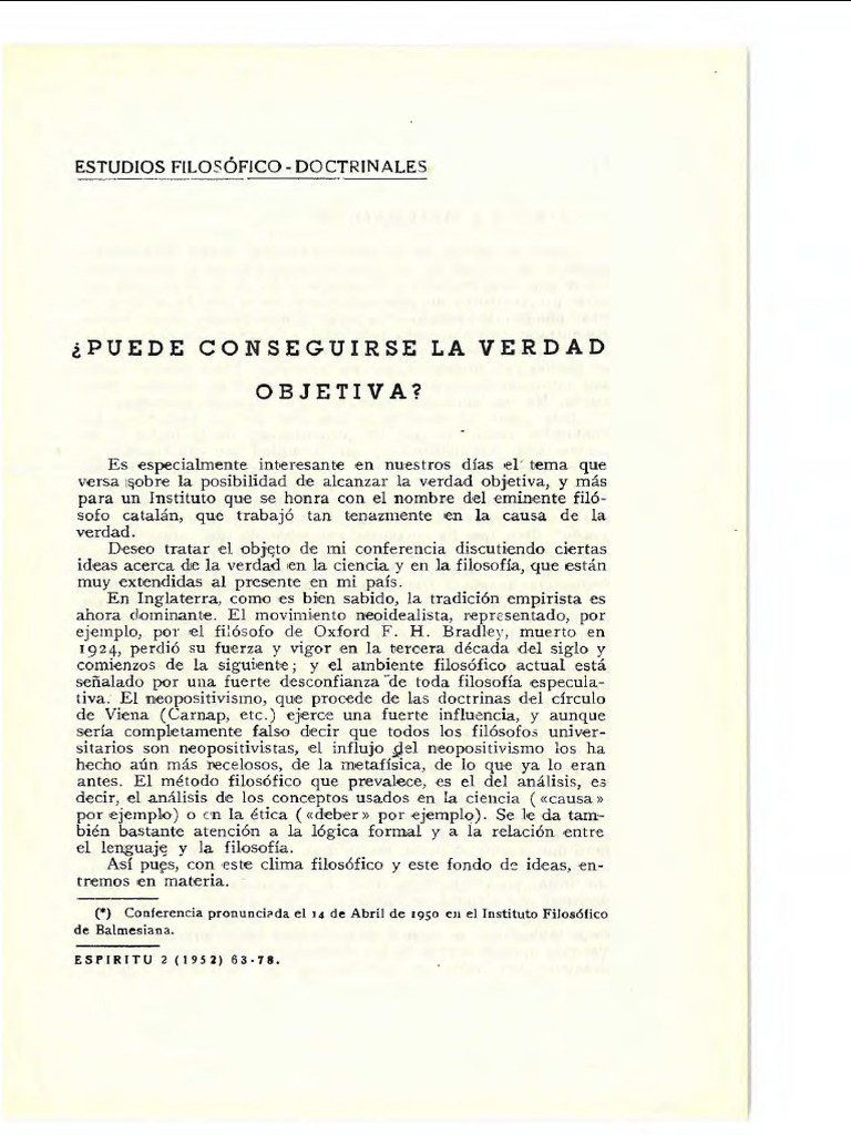 Copleston. Puede Conseguirse La Verdad Objetiva | PDF | Metafísica | A priori y a posteriori