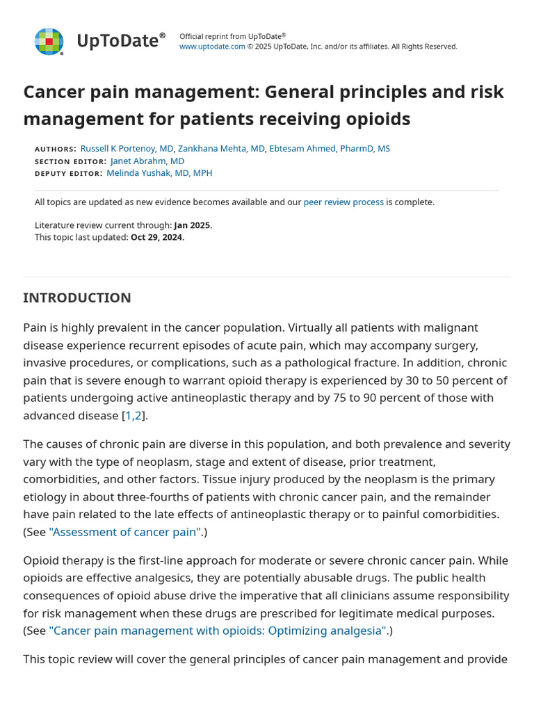 Cancer Pain Managem - General Principles and Risk Managem For Patients ...