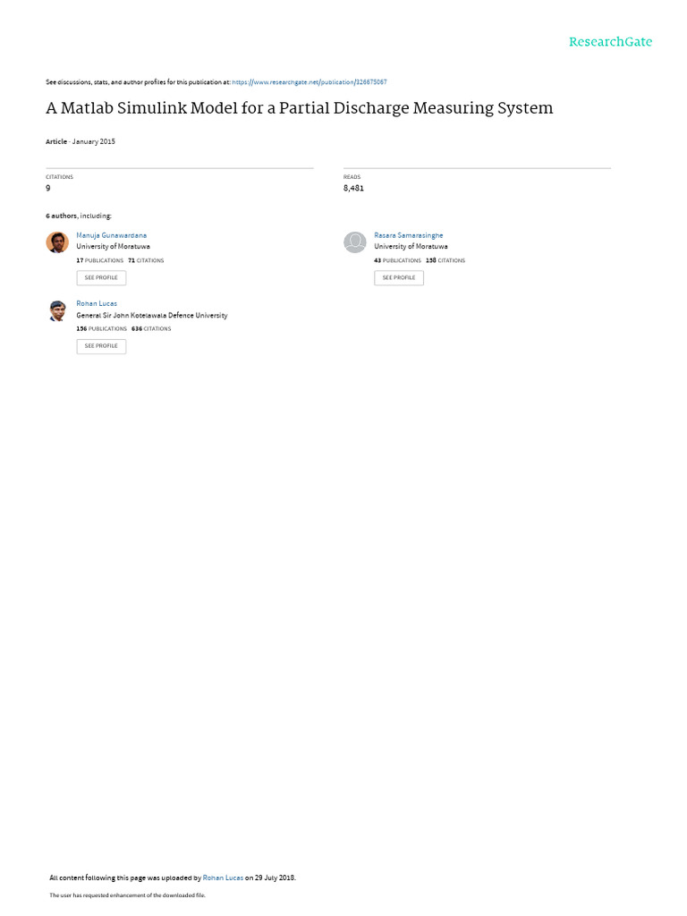 A Matlab Simulink Model For A Partial Discharge Measuring System | PDF ...