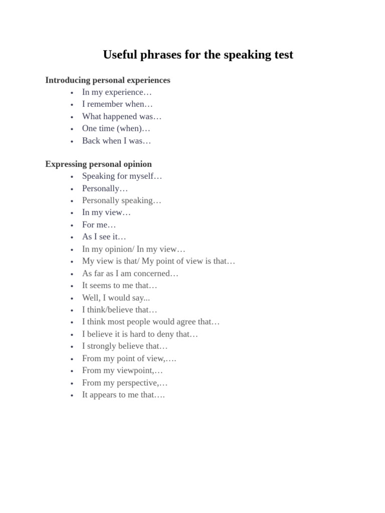 Useful Phrases For The Speaking Test | PDF | Epistemology