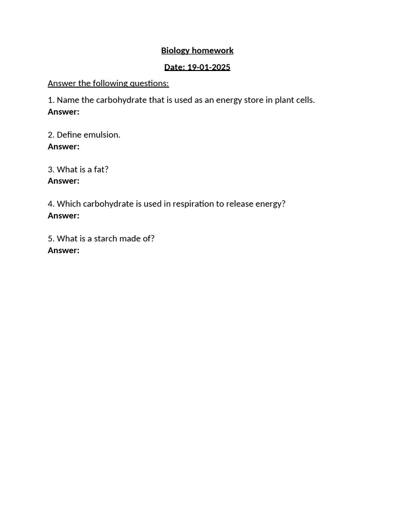 19-01-2025 Biology Homework | PDF