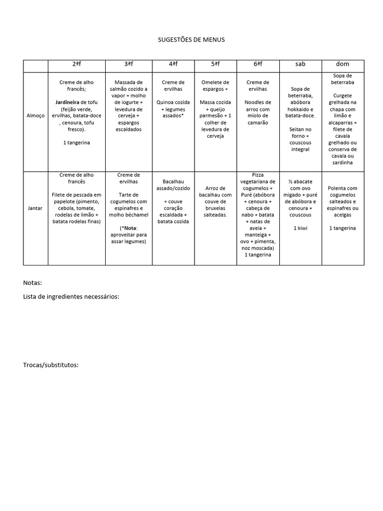 Daniela Chagas Plano Semanal | PDF | Creme (gastronomia) | Alimentos
