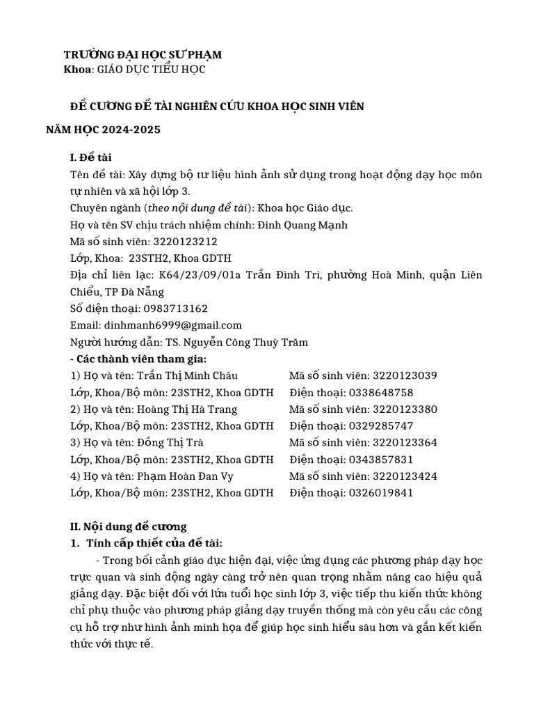 Đề-Cương-Nckh-Sv-Tk-Bộ-Tư-Liệu-Hình-Ảnh-Khtn&xh-Lớp 3 | PDF