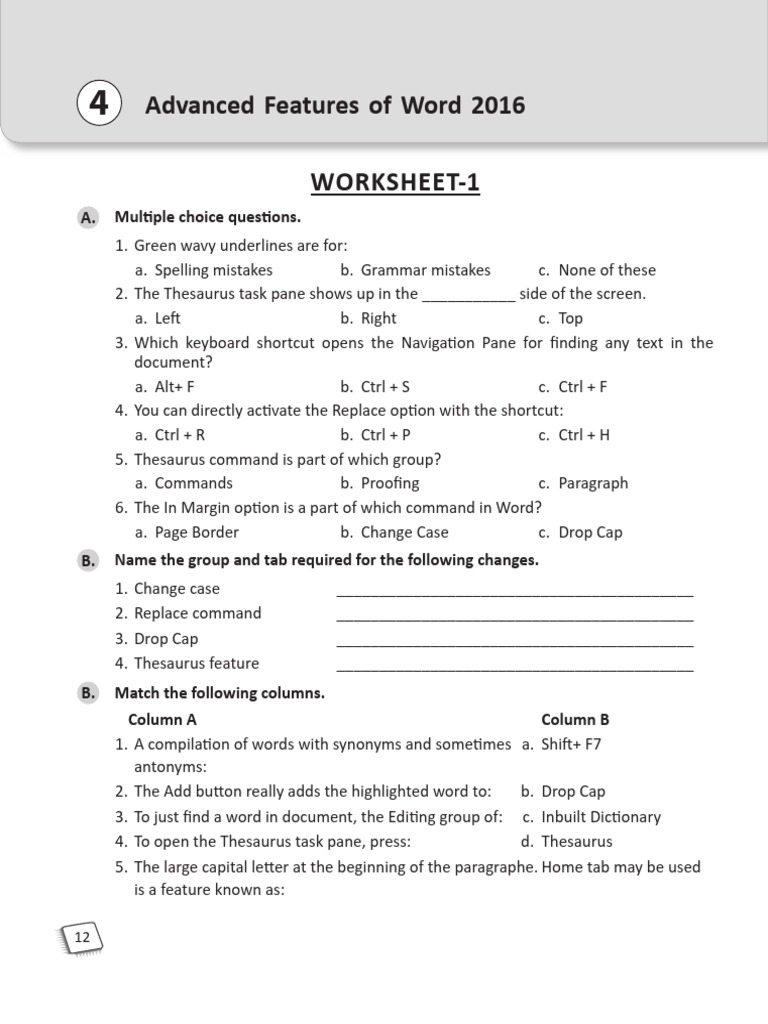 Class 4 Worksheet 4 | PDF | Control Key | Writing