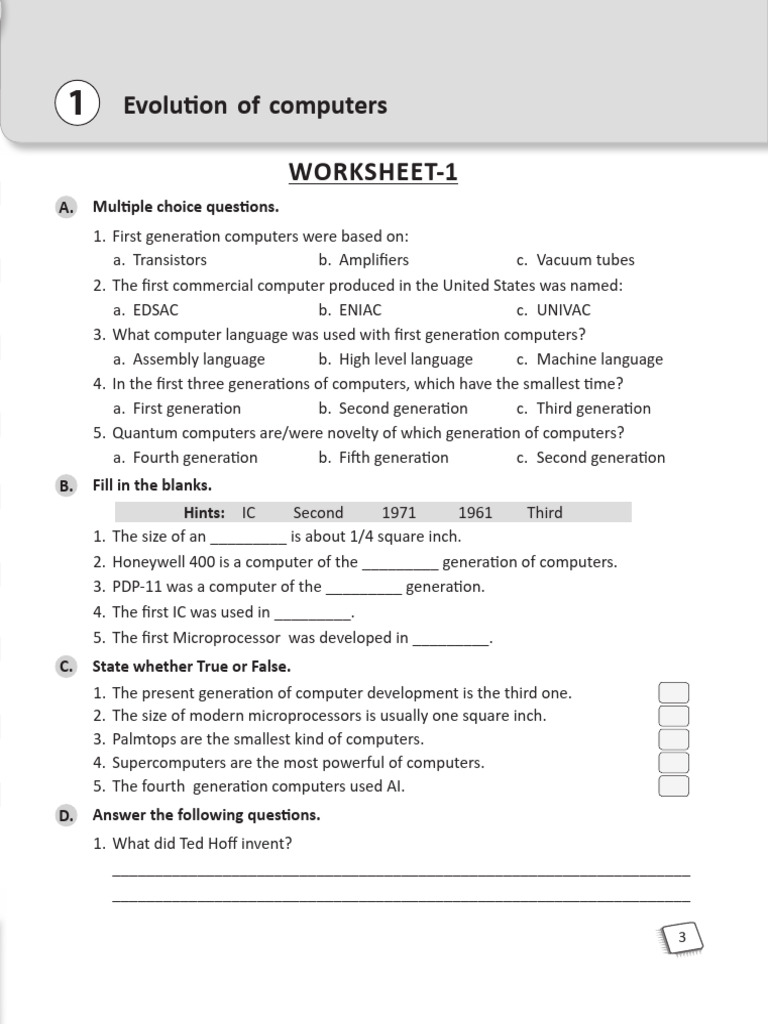 Class 5 Worksheet 1 | PDF | Mainframe Computer | Microcomputers