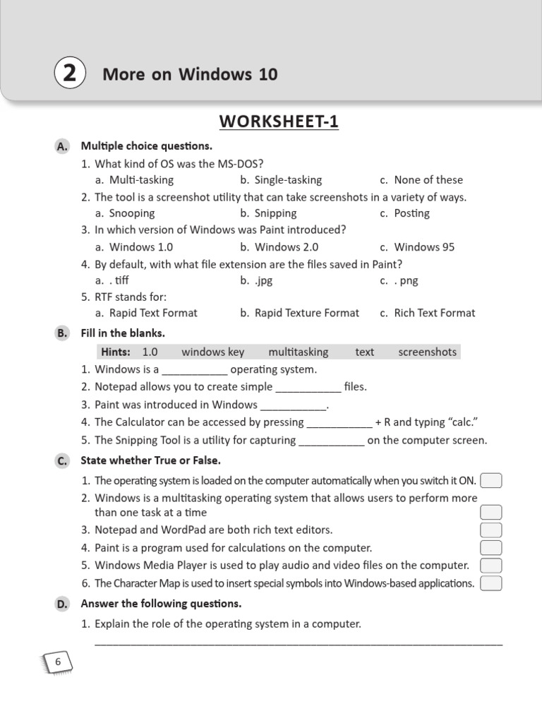 Windows OS Basics Worksheet | PDF | Operating System | Microsoft Windows