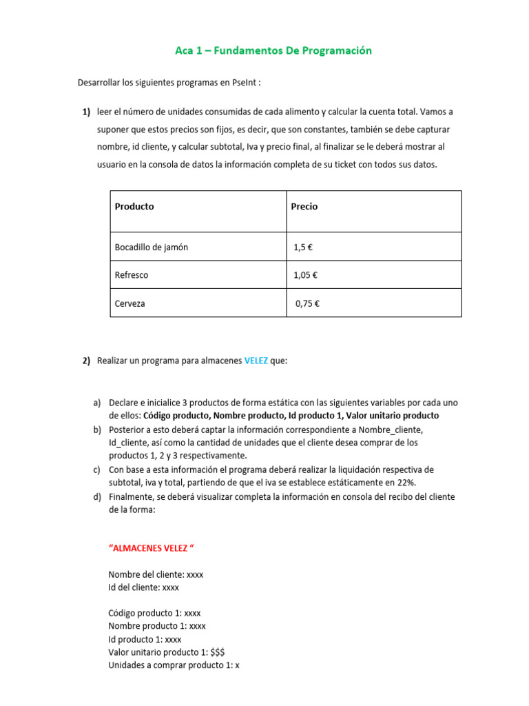 ACA 1 - Fundamentos de Programación | PDF | Informática | Programación de computadoras