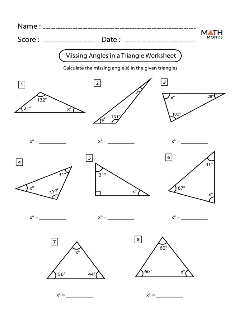 Calculating Missing Angles in a Triangle Worksheet | PDF