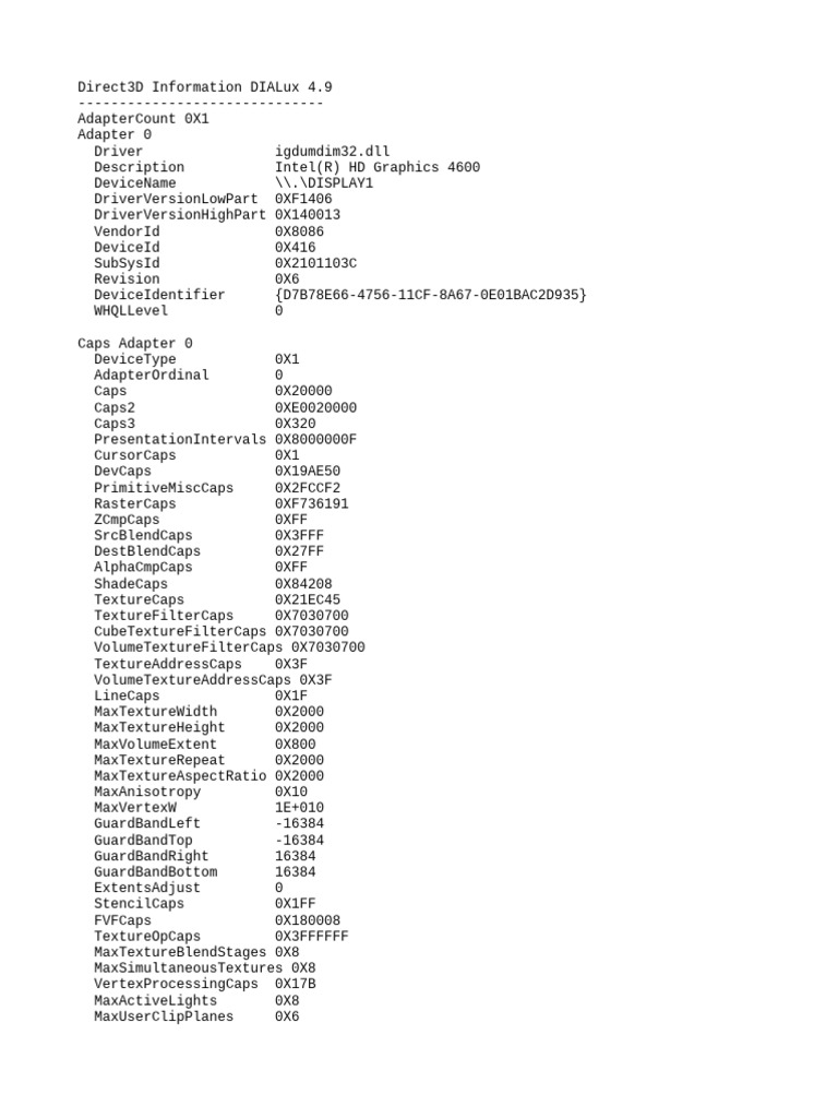 Direct3D Info for DIALux 4.9 | PDF | Intel | Microsoft Windows