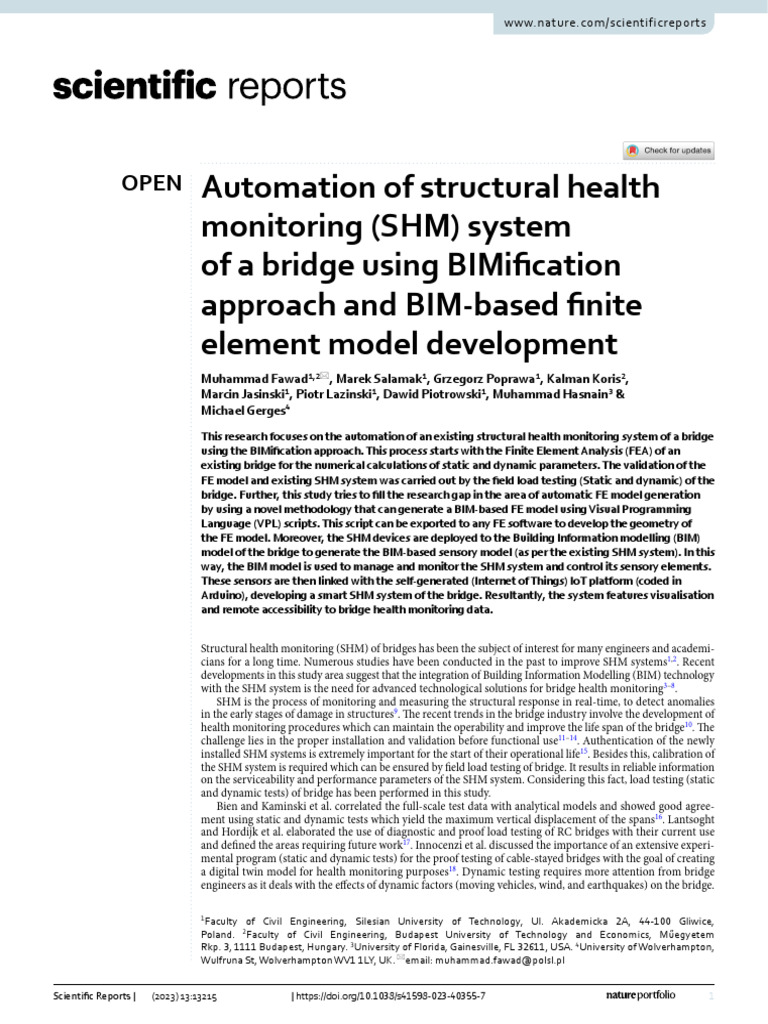 Automation of Structural Health Monitoring (SHM) System of A Bridge Using BIMification Approach ...