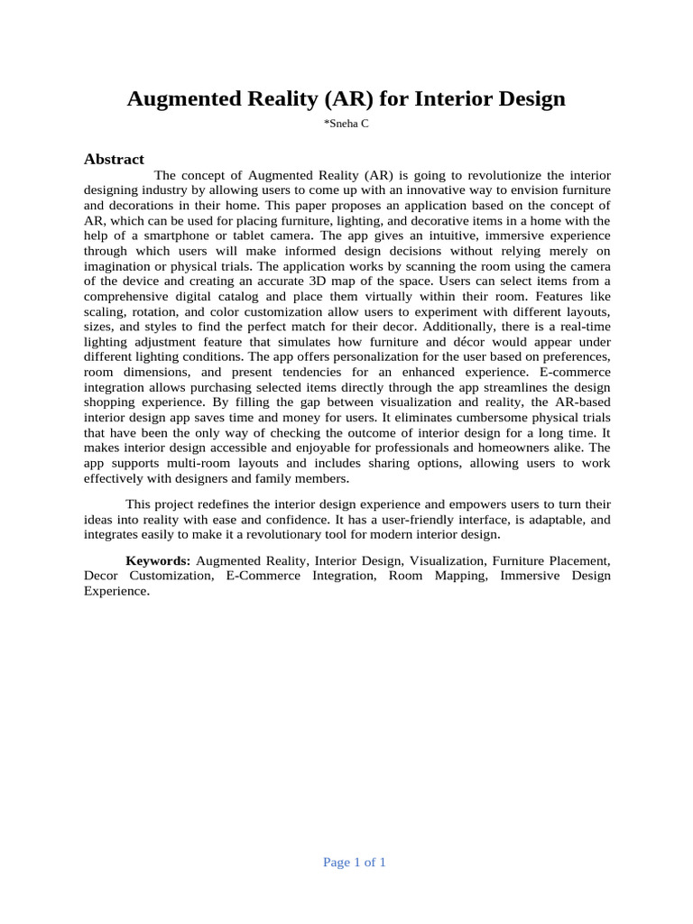 Augmented Reality Interior Abstract | PDF