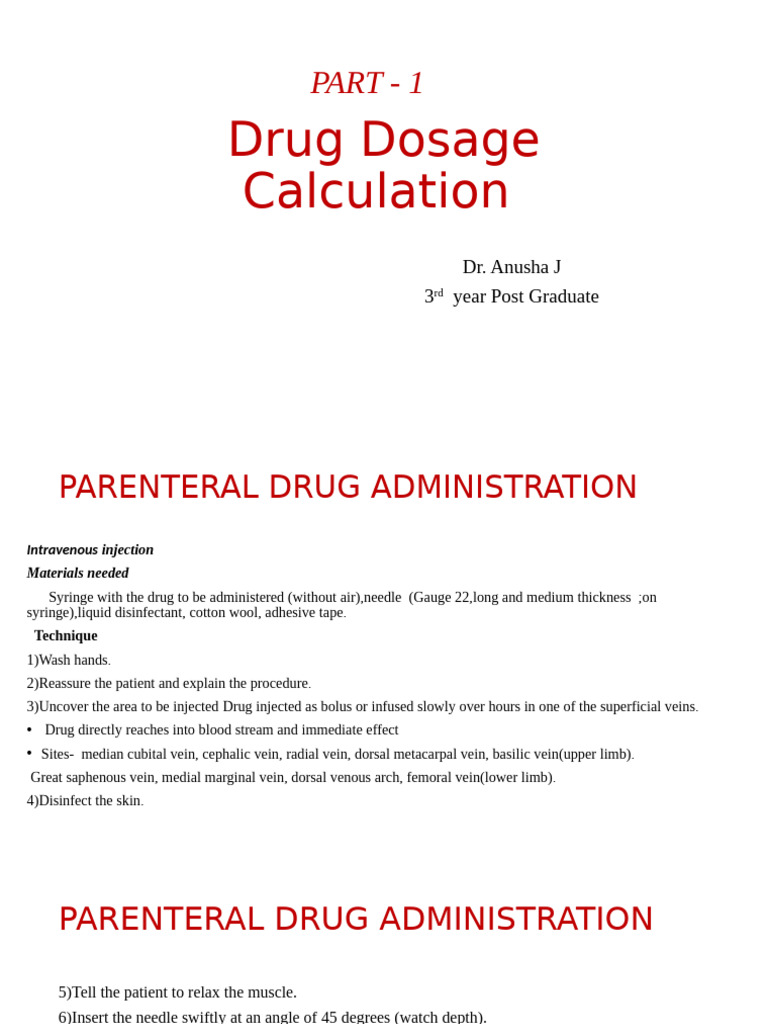 Drug Dosage Calculation | PDF | Intravenous Therapy | Vein