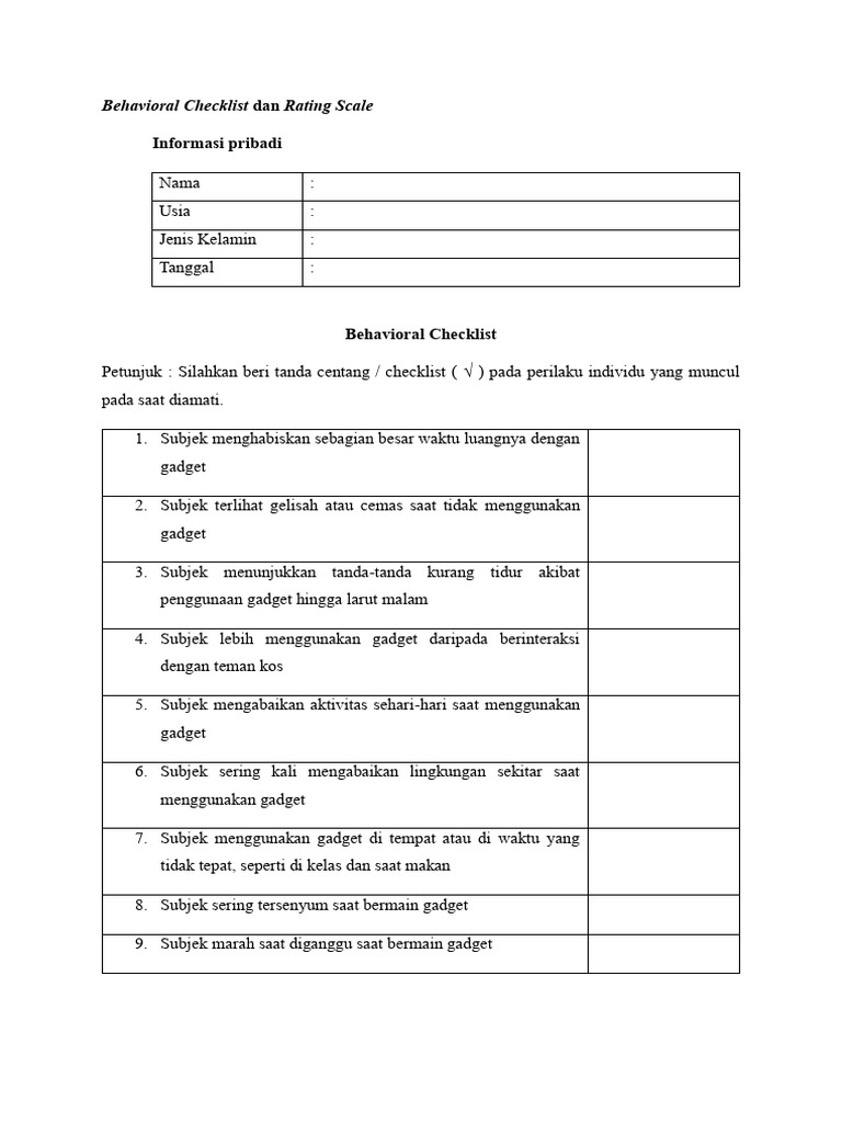 Behavioral Checklist Dan Rating Scale | PDF