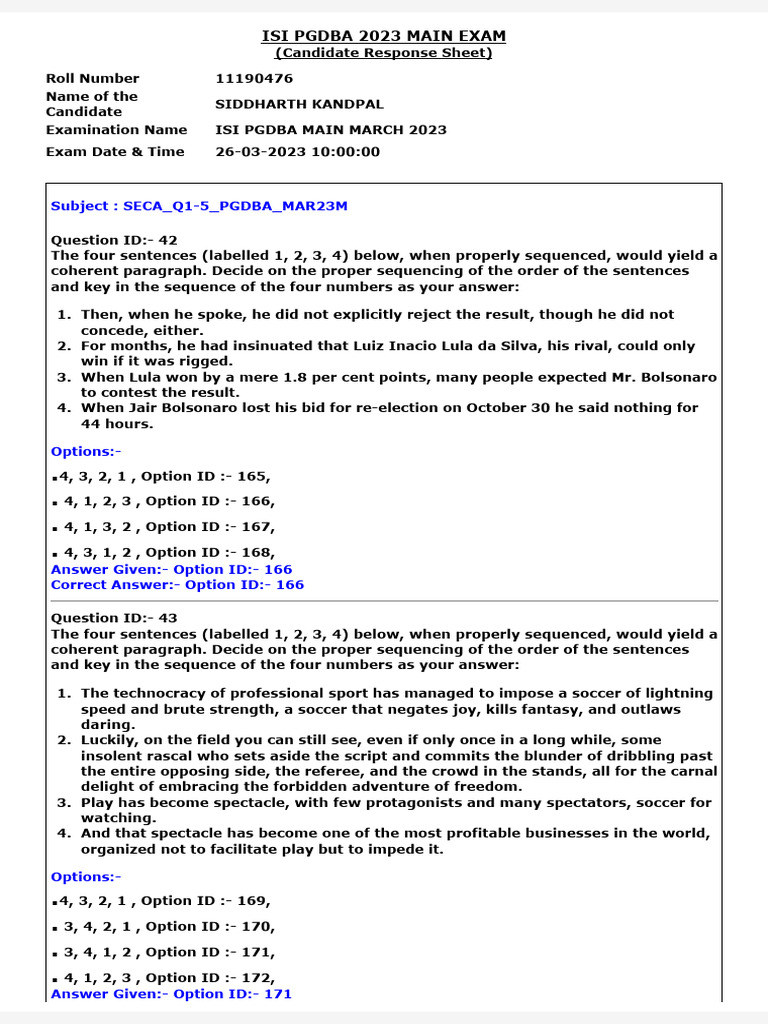 Isi Pgdba 2023 Main Exam: Subject: SECA - Q1 5 - PGDBA - MAR23M | PDF | Mimicry | Wasp