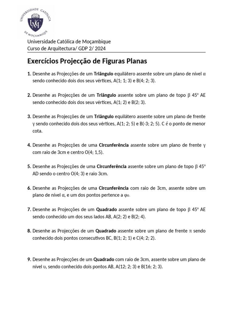 Exercicios GDP 2 2024 Figuras Planas | PDF