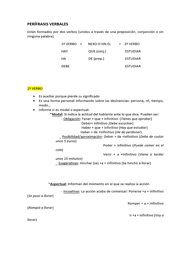 PERÍFRASIS VERBALES 2 | PDF | Unidades Semánticas | Relaciones sintácticas