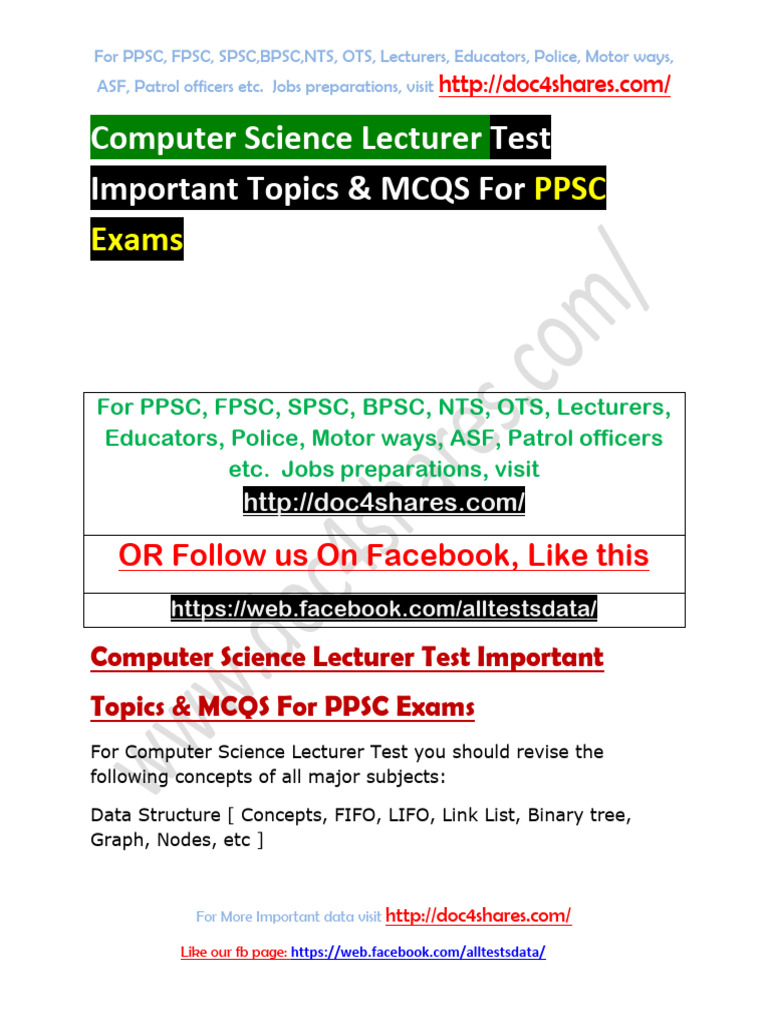 Computer Science MCQs for PPSC Exams | PDF | Computer Data Storage ...