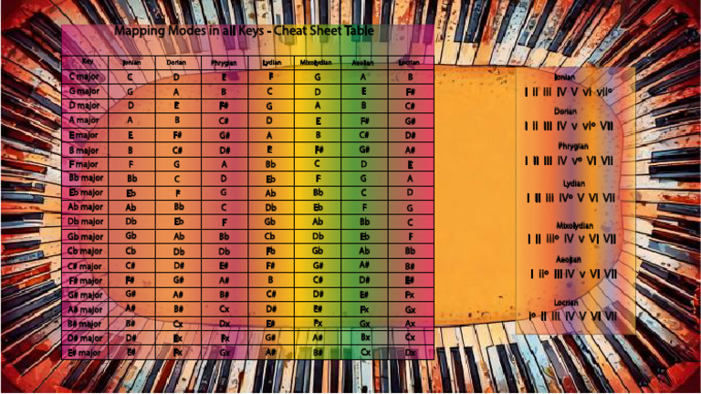 Music Modes Cheat Sheet Table | PDF | Mode (Music) | Musical Scales