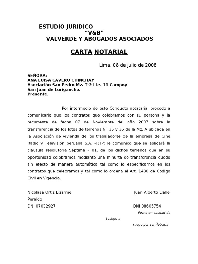 Carta Notarial Ana Luisa | PDF