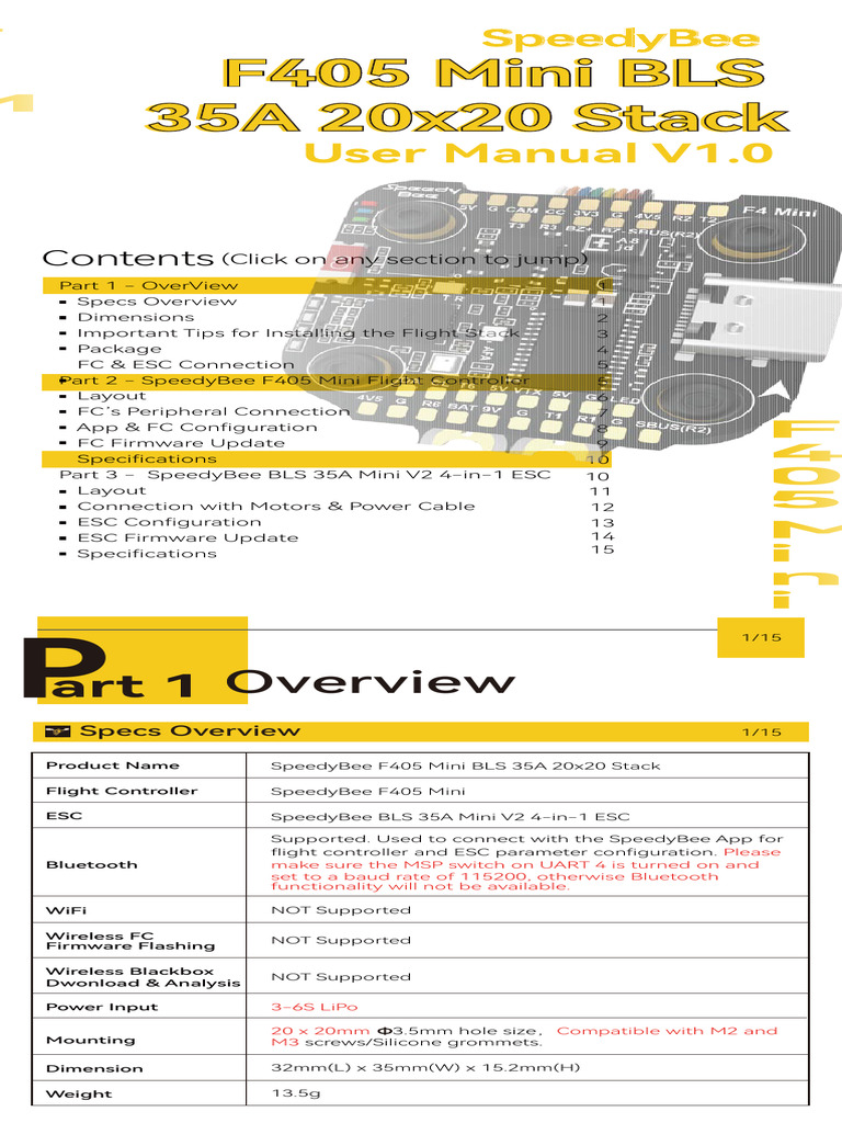 SpeedyBee f405 Mini Stack Manual en | PDF | Electrical Connector | Booting