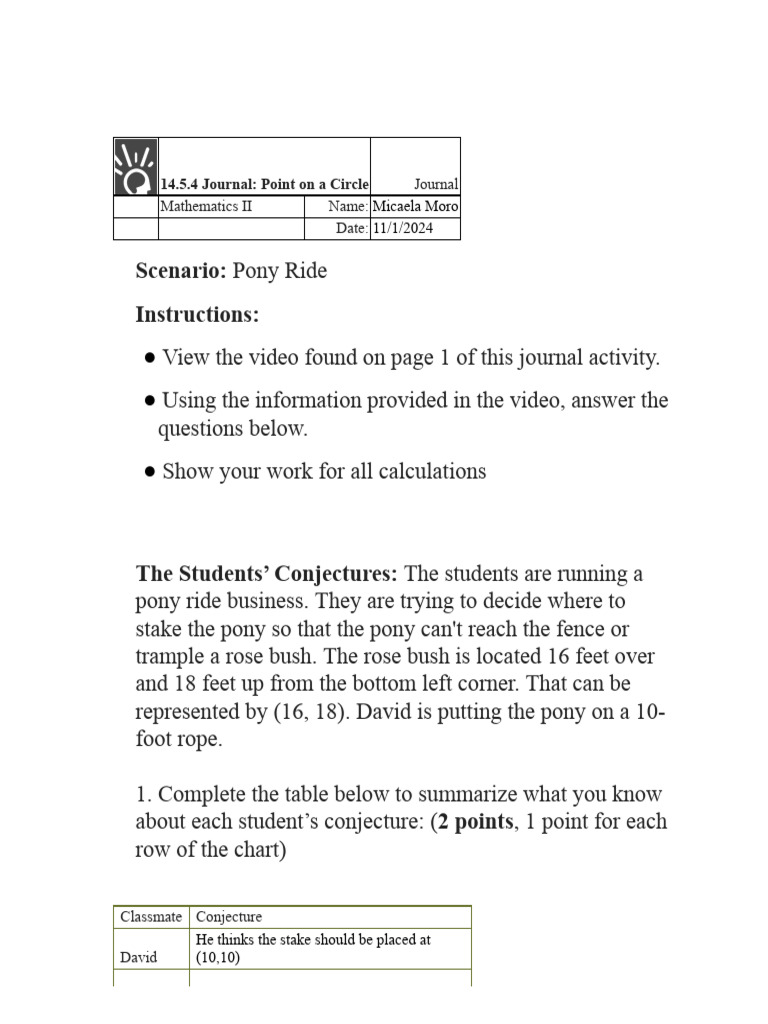 Pony Ride Stake Placement Analysis | PDF | Circle | Mathematics