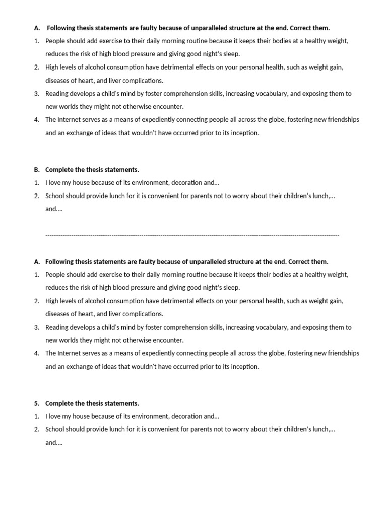 Thesis Statements Exercise | PDF