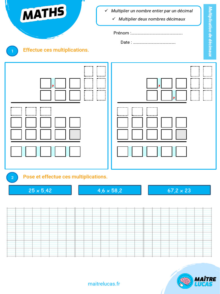 Multiplication de Nombres Decimaux Copie | PDF