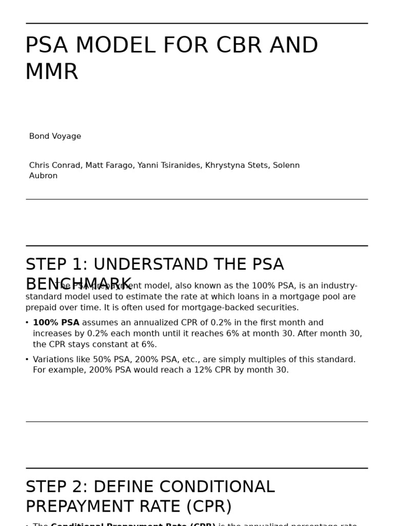 Fnce 4302 - Bond Voyage Psa For CPR and SMM | PDF | Prepayment Of Loan | Mortgage Backed Security