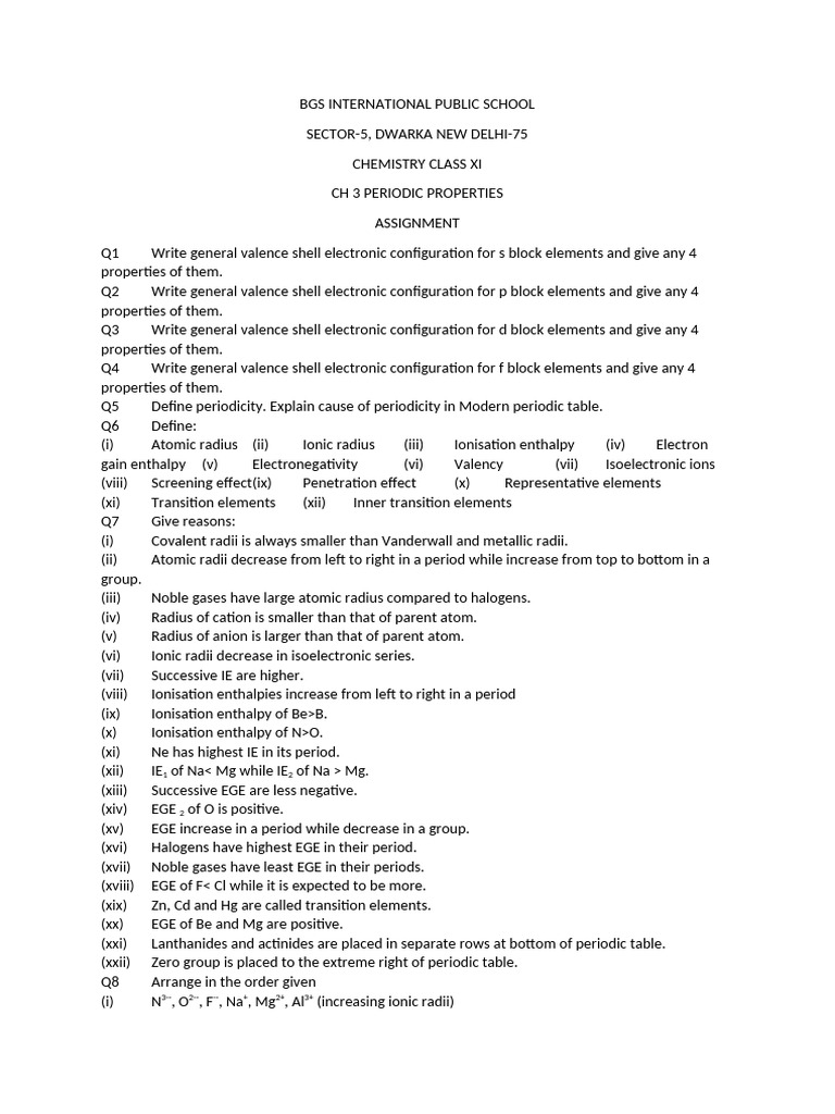 Ch 3 Assignment | PDF | Ion | Periodic Table