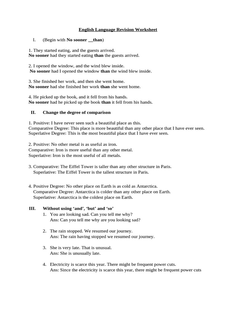 English Language Revision Sheet | PDF | Linguistics | Grammar