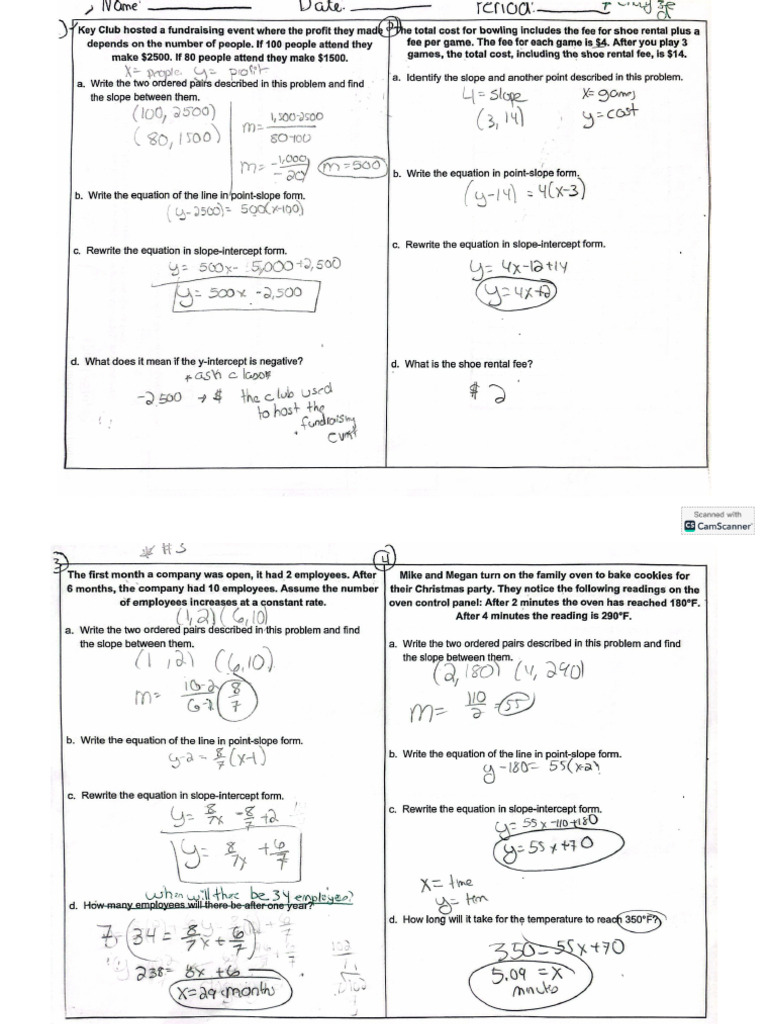 Ak point slope word problems | PDF