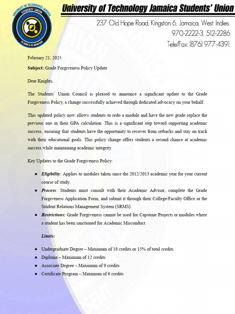 Advisory On Grade Forgiveness | PDF