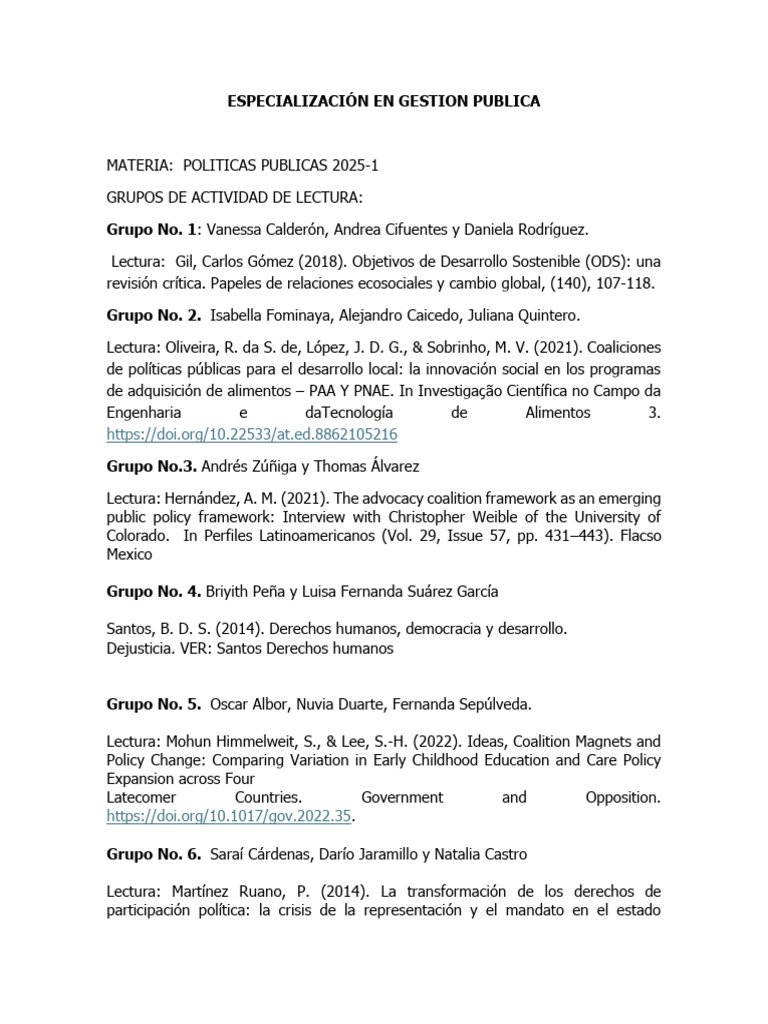 Grupos Actividad de Lectura | PDF