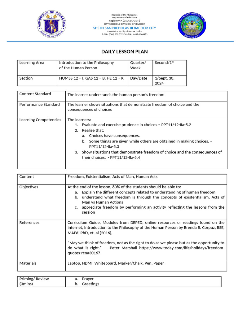 DLP Intro To Philo Q2W1 Day 1 | PDF | Learning | Existentialism