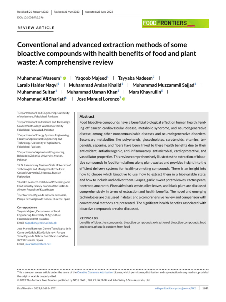 Conventional and Advanced Extraction Methods of Some Bioactive ...