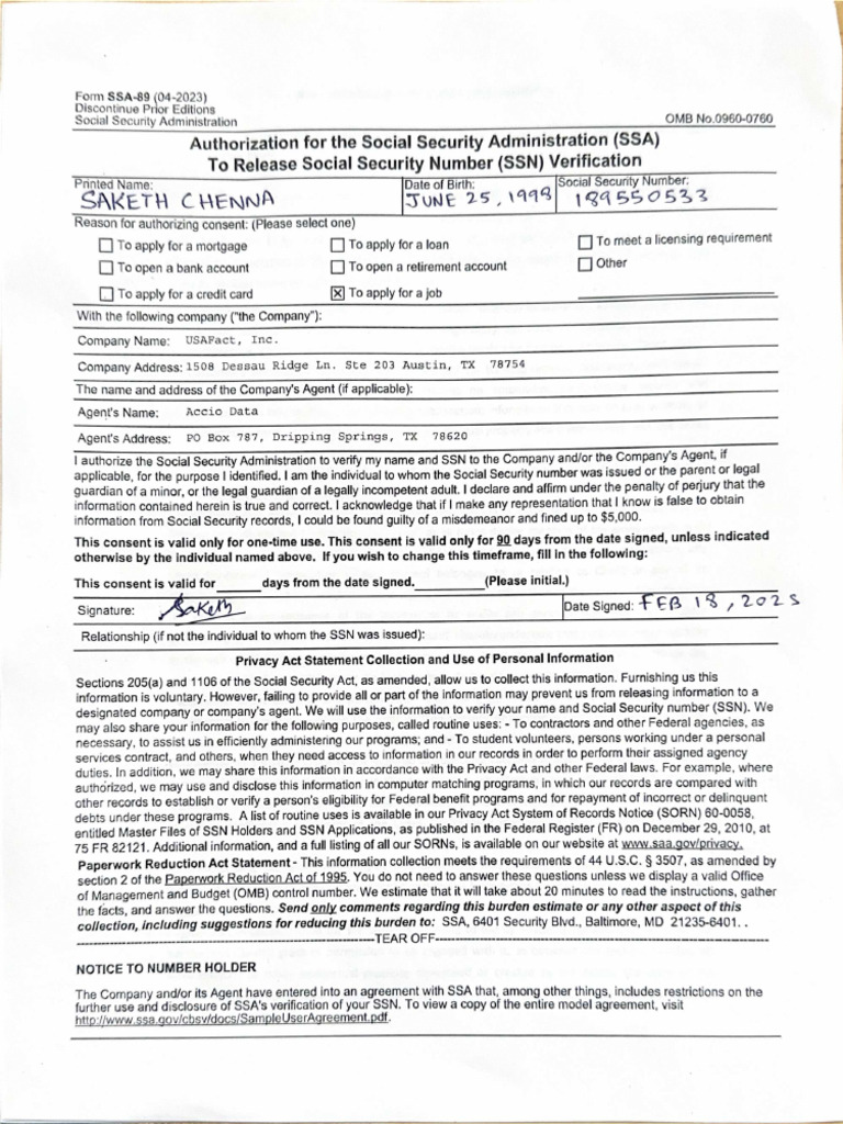 Form SSA-89 (04-2023) - Compressed | PDF