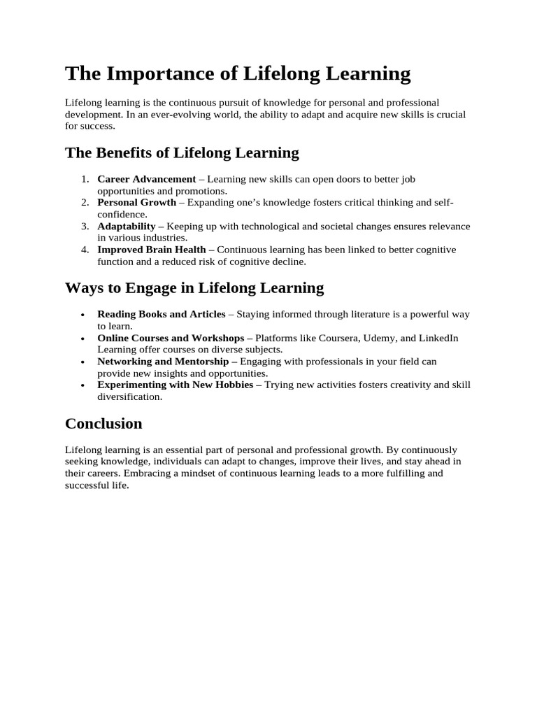 The Importance of Lifelong Learning | PDF