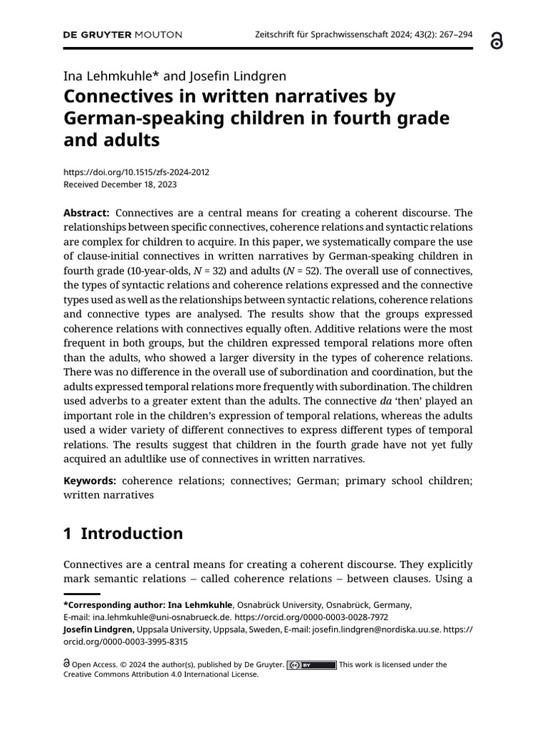 Connectives in Written Narratives by German-Speaking Children | PDF | Narrative | Semantics