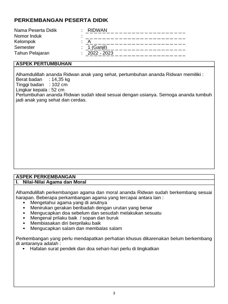 Laporan Perkembangan Ridwan | PDF
