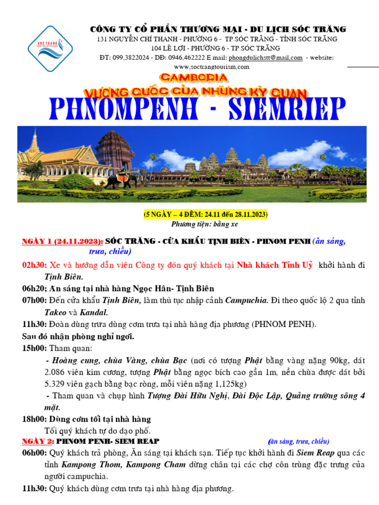 CT - TINH BIEN - PHNOM PENH - SIEMRIEP 24.11.2023 Thuc Hien | PDF