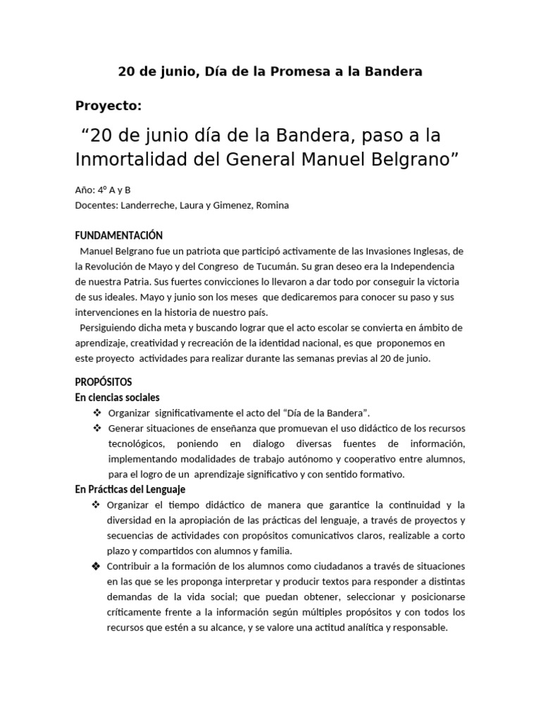 Proyecto Educativo: Día de la Bandera | PDF | Enseñando