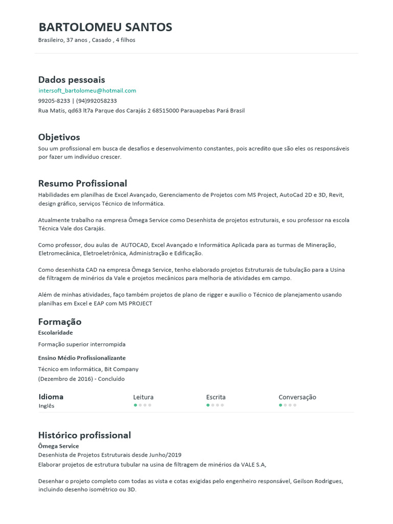 Curriculo Bartolomeu 112019 | PDF | Auto Cad | Microsoft Excel