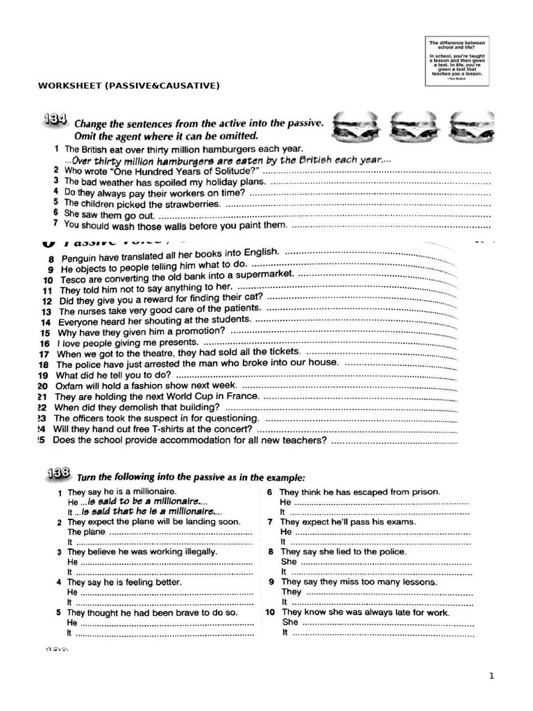 WORKSHEET-12y-passive&causative | PDF