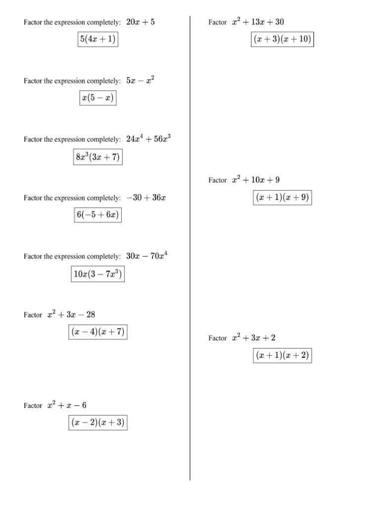 Factoring Review 3-3 GCF and A 1 Activity 1 - KEY | PDF