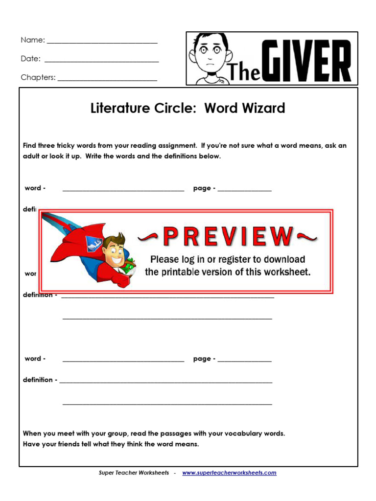 The Giver Lit Circles Word Wizard | PDF