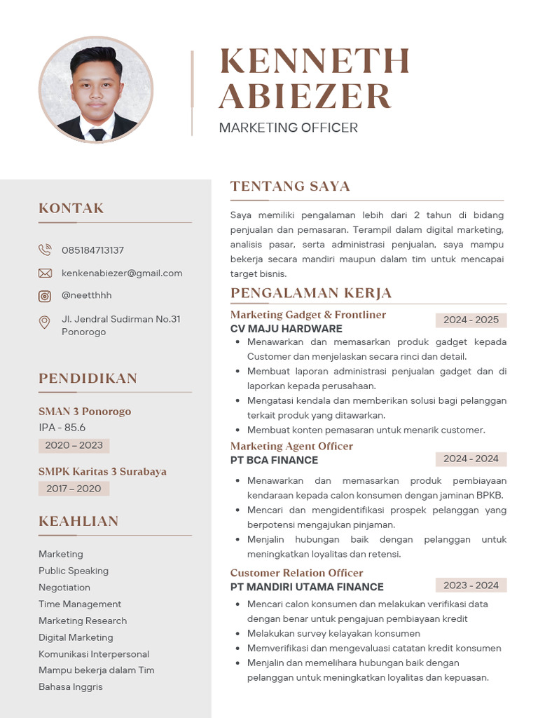CV Kenneth Abiezer Prasetya | PDF