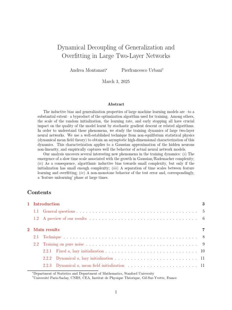 Dynamical Decoupling of Generalization and Overfitting in Large Two ...