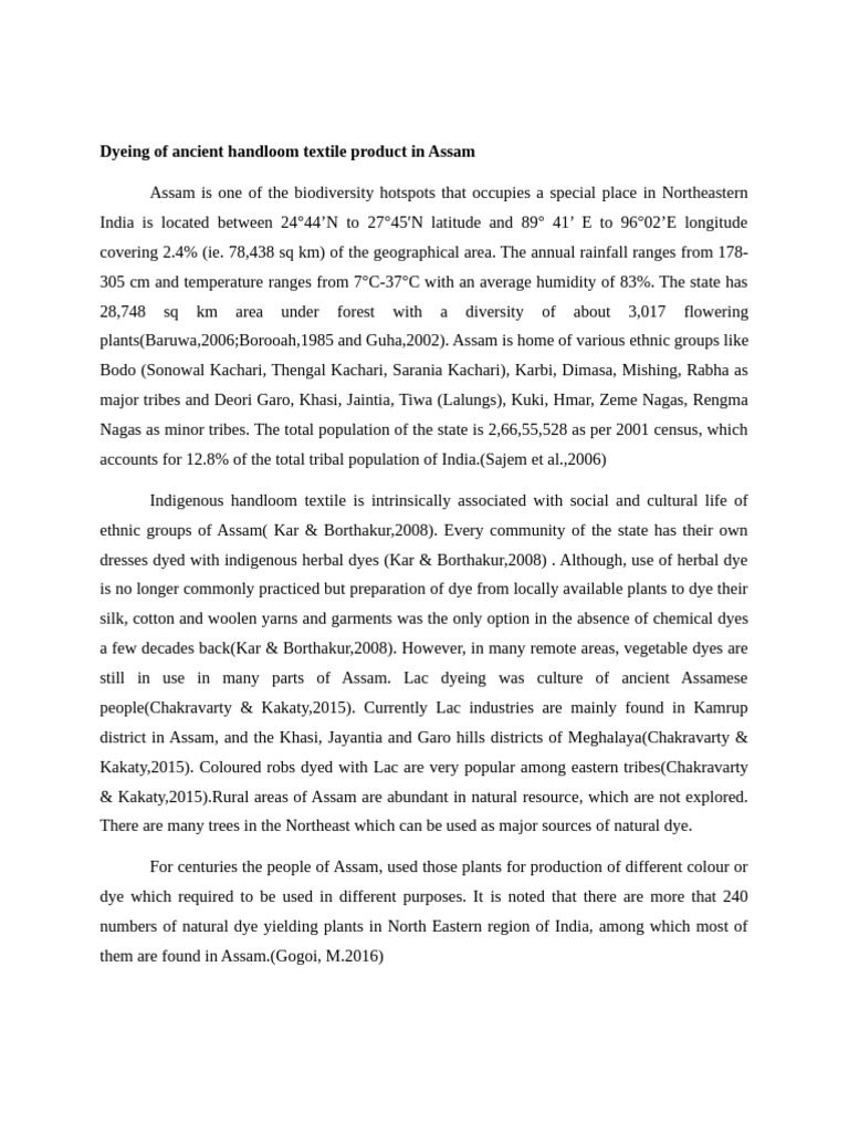 Dyeing of Ancient Handloom Textile Product in Assam Final | PDF ...