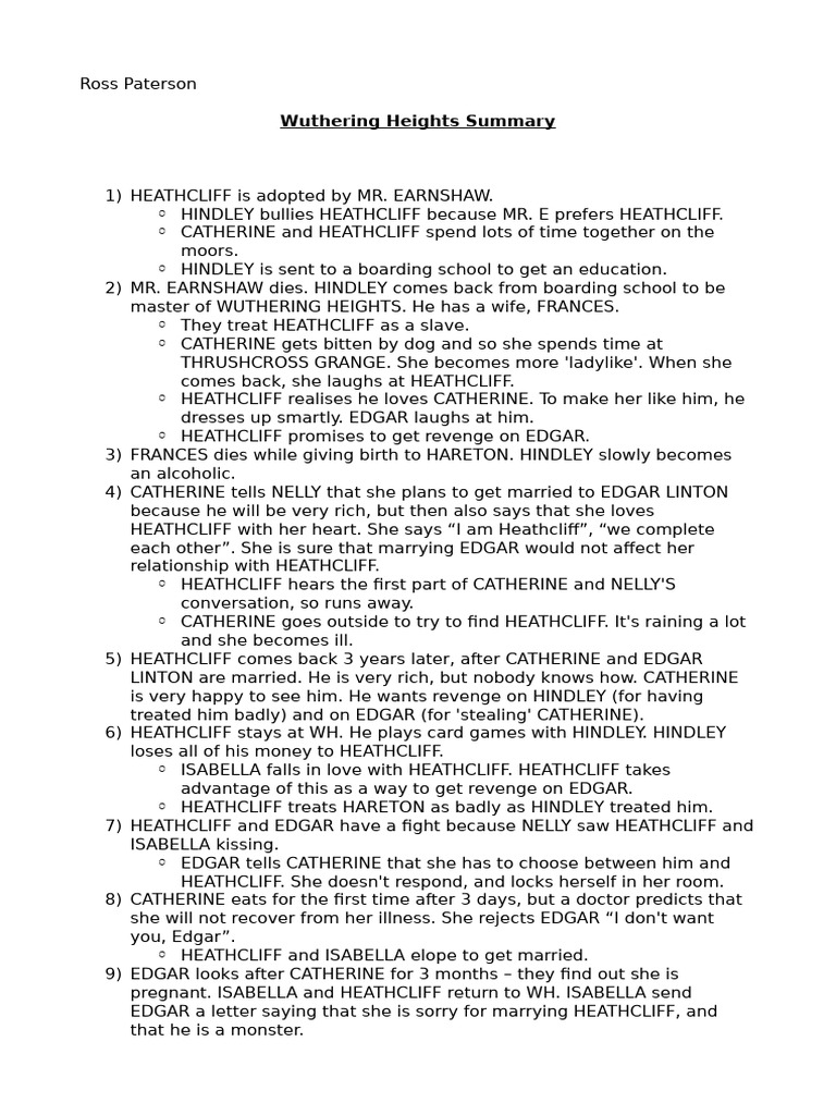 Wuthering Heights Summary | PDF | Heathcliff (Wuthering Heights ...